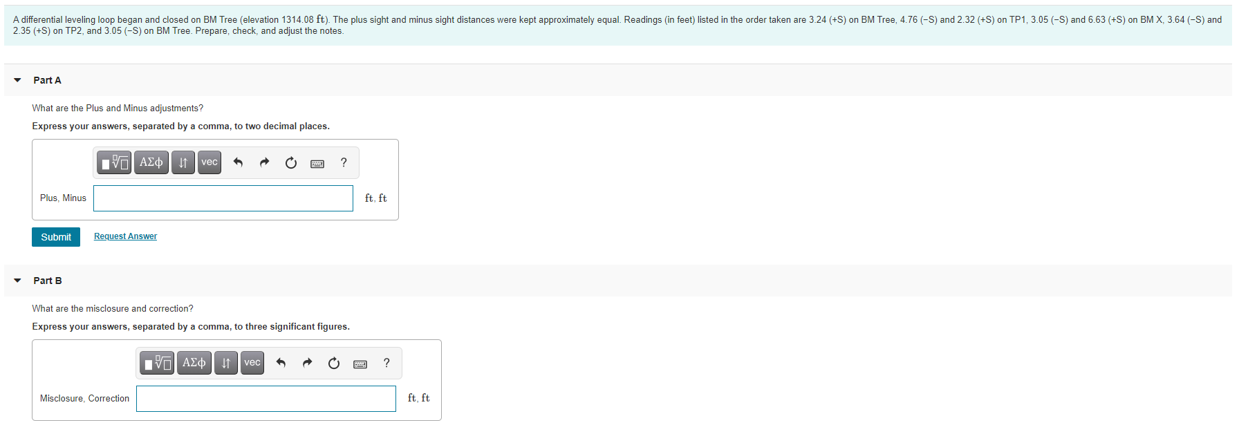Solved A differential leveling loop began and closed on BM | Chegg.com
