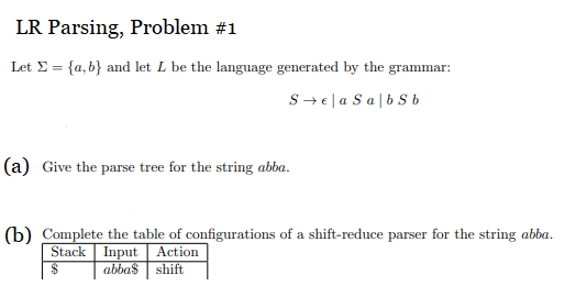 Solved LR Parsing, Problem #1 Let S = {a,b} and let I be the | Chegg.com