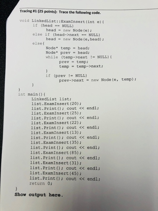 Solved Tracing #1 (25 points): Trace the following code. | Chegg.com