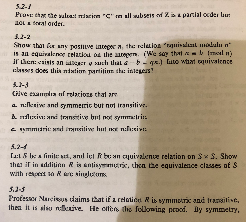Solved 5.2-1 Prove that the subset relation "C" on all | Chegg.com