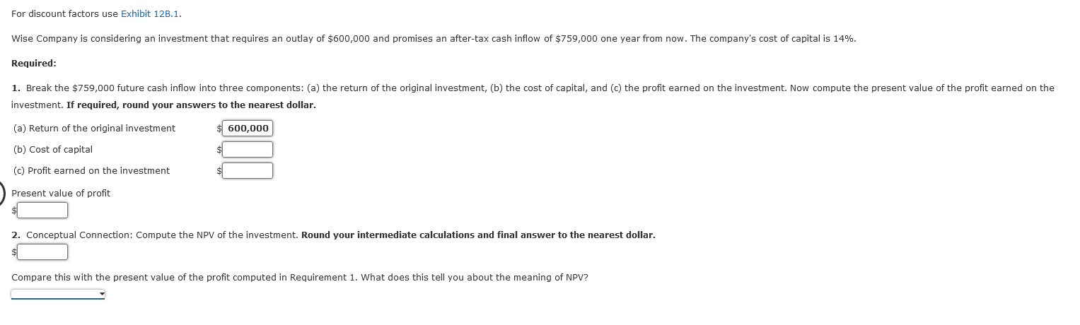Solved For discount factors use Exhibit 12B.1. Wise Company | Chegg.com