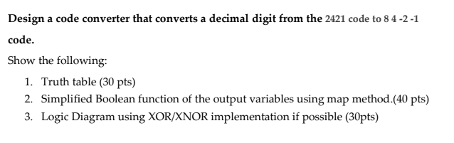 Solved Design a code converter that converts a decimal digit | Chegg.com