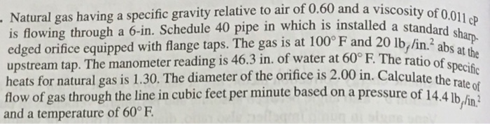 Solved and a viscosit Natural gas having a specific gravity | Chegg.com