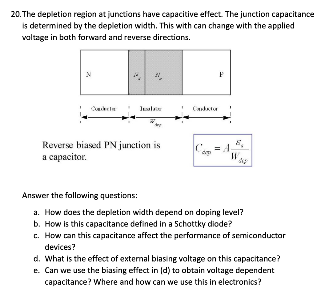 Solved 20.The depletion region at junctions have capacitive | Chegg.com