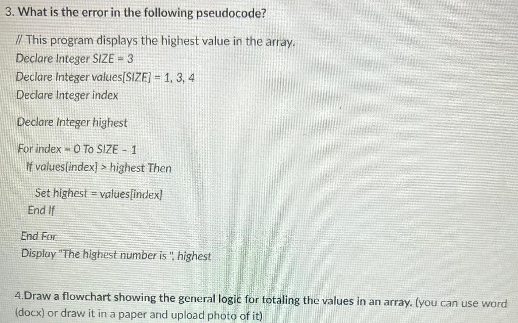 Solved 3. What is the error in the following pseudocode? 1/ | Chegg.com