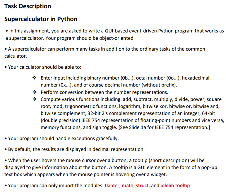 Task Description Supercalculator in Python • In this | Chegg.com