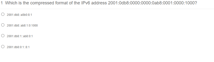 Solved 1 Which is the compressed format of the IPv6 address | Chegg.com
