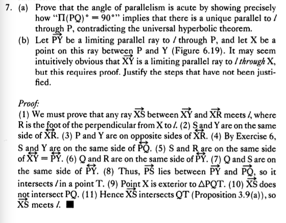 Solved Prove that the angle of parallelism is acute by | Chegg.com