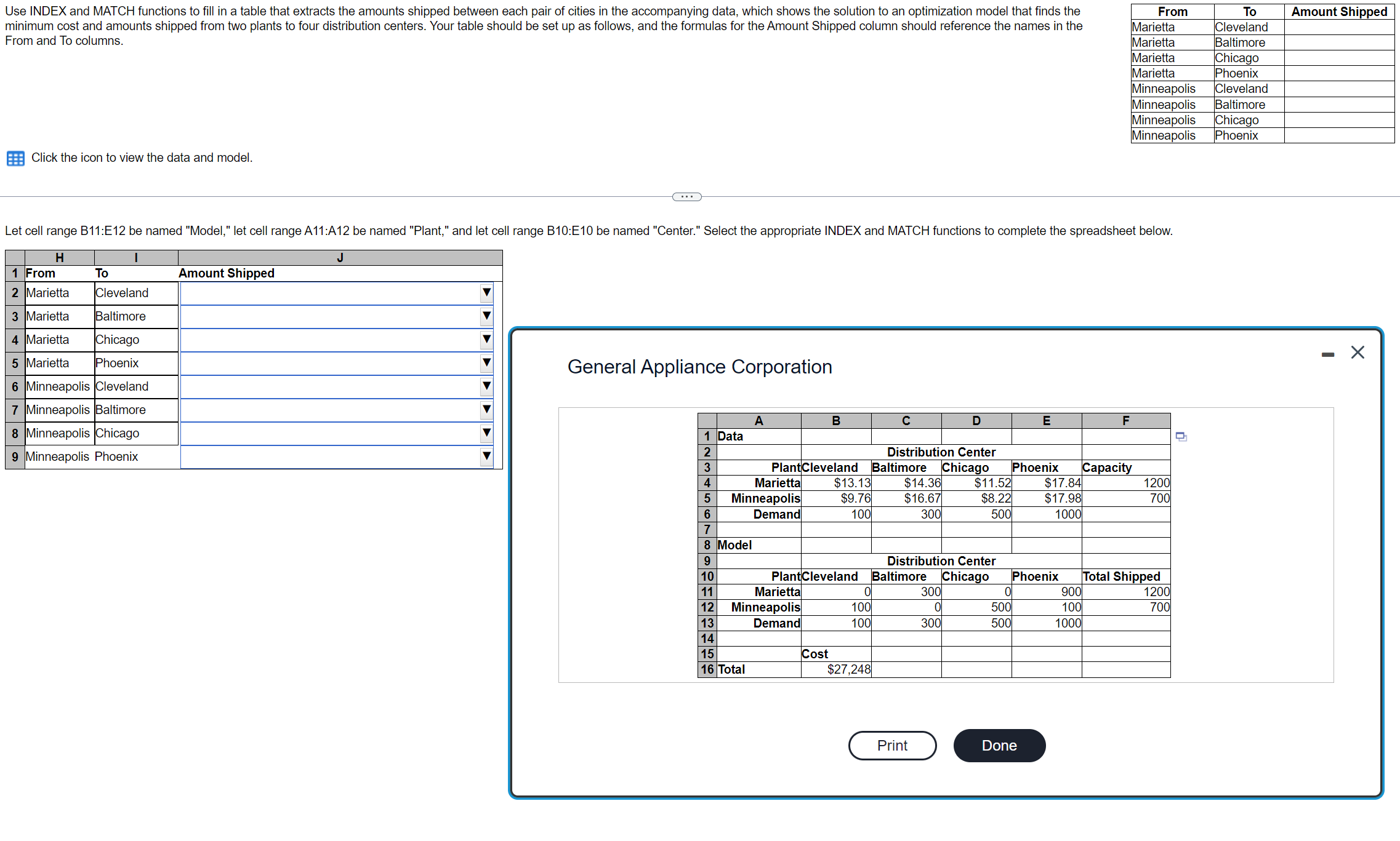 Solved From and To columns.䡒目 ﻿Click the icon to view the | Chegg.com
