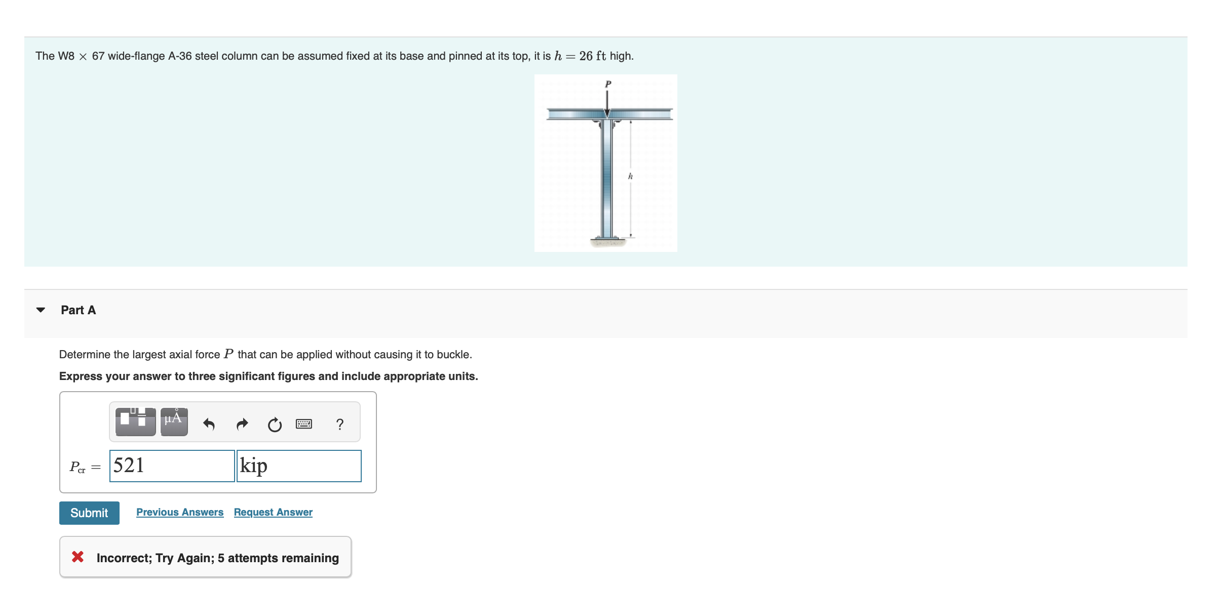 Solved The W8 ×67 wide-flange A-36 steel column can be | Chegg.com