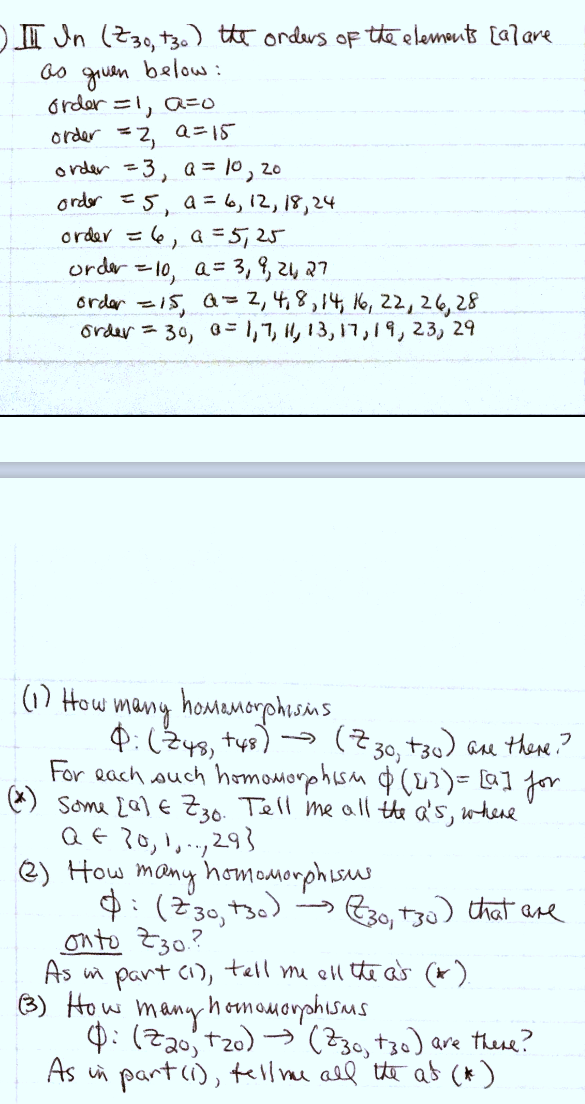 Solved II Jn (Z30, +3.) the orders of the elements Calare as | Chegg.com