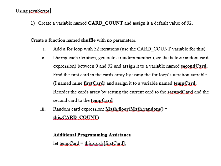 Solved g javaScript 1) Create a variable named CARD_COUNT | Chegg.com