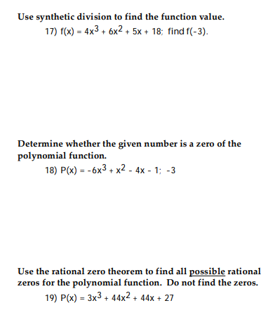Solved Use synthetic division to find the function value. | Chegg.com