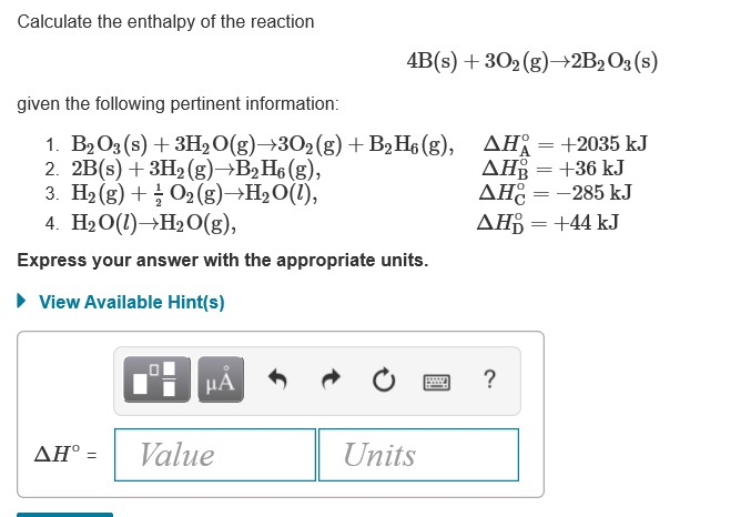 Solved Calculate the enthalpy of the reaction 4B(s) 302 (g) | Chegg.com