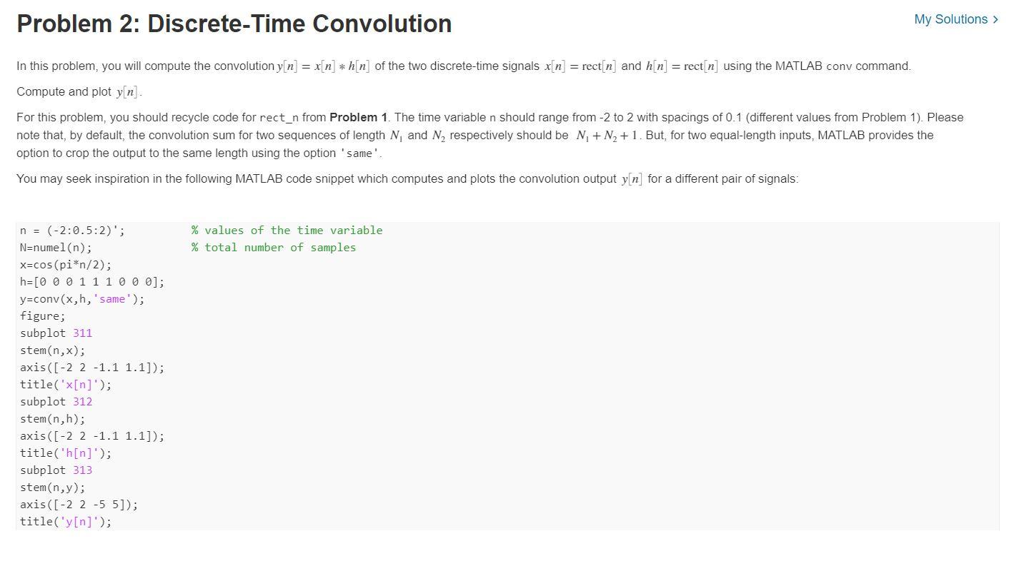 Complete the MATLAB Script below: % Convolution of | Chegg.com