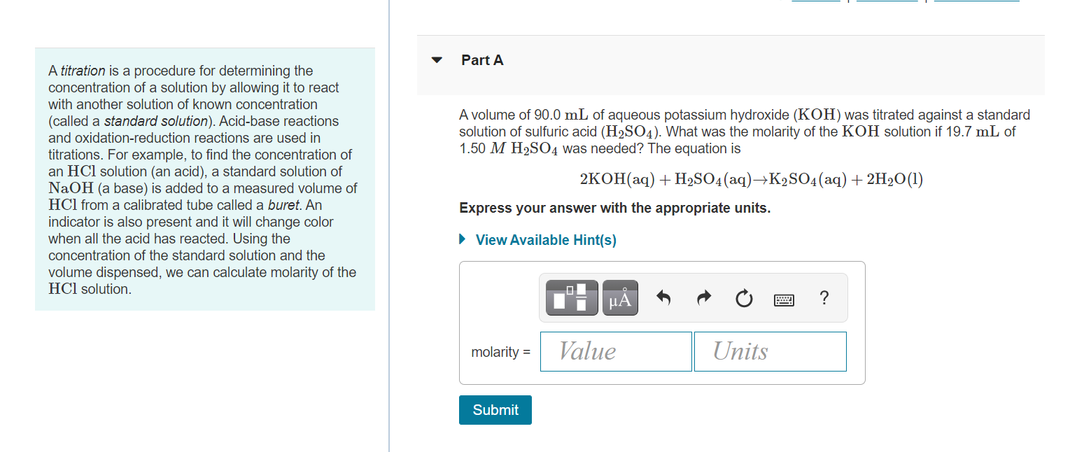 Solved Part A A titration is a procedure for determining the | Chegg.com