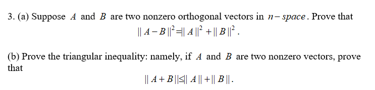 Solved 3. (a) Suppose A and B are two nonzero orthogonal | Chegg.com