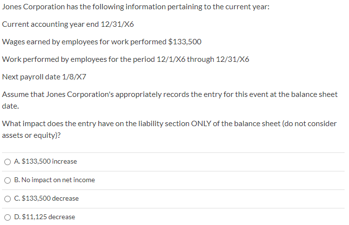 Solved Jones Corporation has the following information | Chegg.com