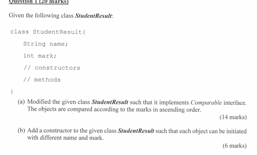 Solved buestion 20 marks) Given the following class Student | Chegg.com