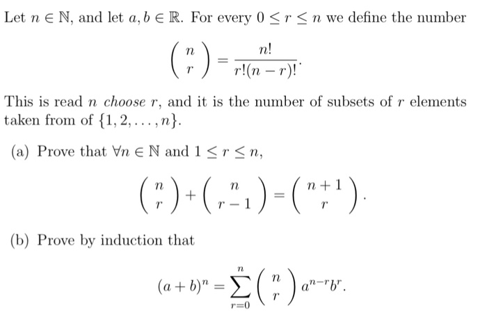 Solved Let n є N, and let a,be R. For every 0 r
