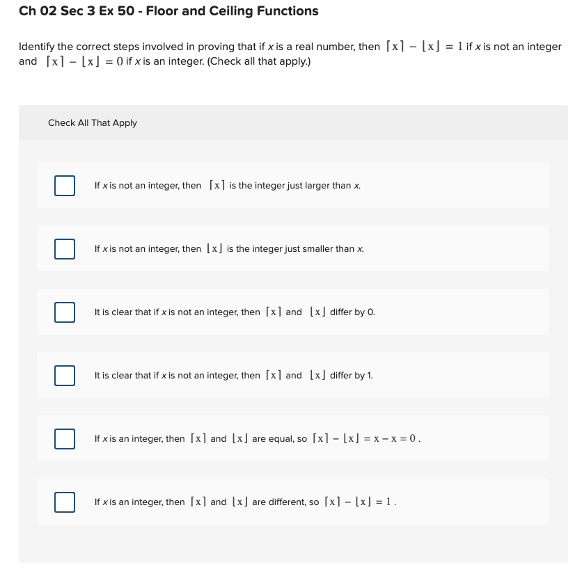 Solved Ch 02 ﻿Sec 3 ﻿Ex 50 - ﻿Floor and Ceiling | Chegg.com