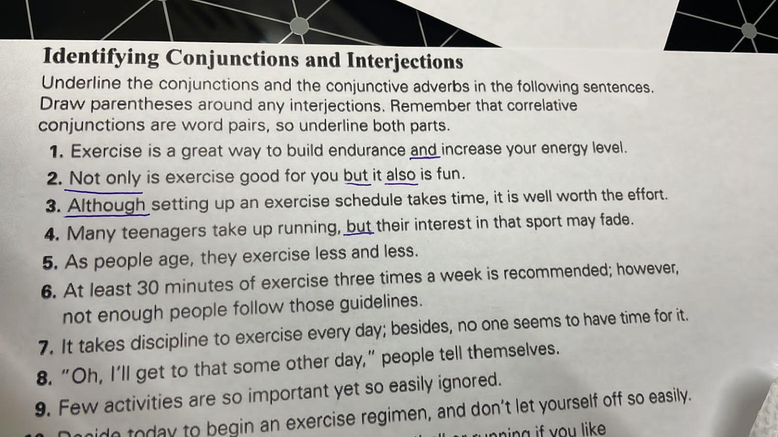 Solved Identifying Conjunctions and Interjections Underline | Chegg.com