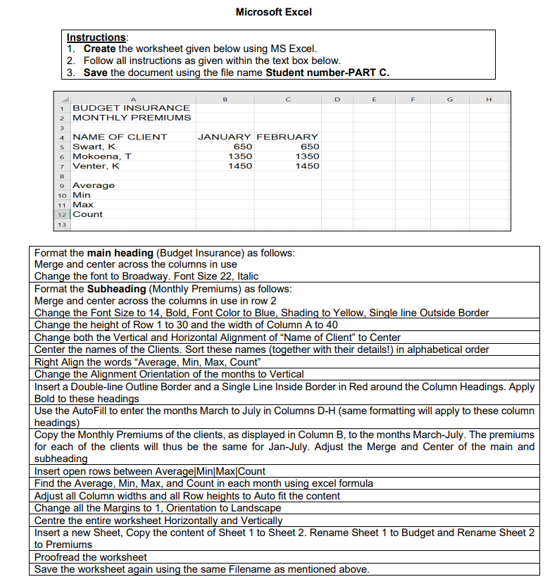 Solved Microsoft Excel Instructions 1 Create The Worksheet Chegg