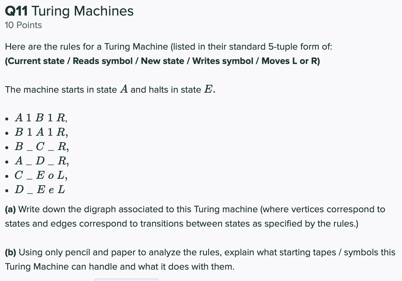 Solved Q11 Turing Machines 10 Points Here are the rules for | Chegg.com