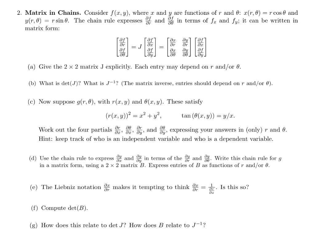 Solved 2. Matrix in Chains. Consider f(x,y), where x and y | Chegg.com