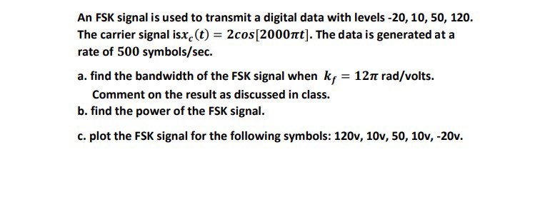 Solved An FSK signal is used to transmit a digital data with | Chegg.com