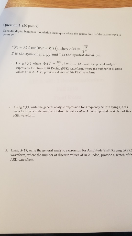 Solved Question 5 (20 points) Consider digital bandpass | Chegg.com