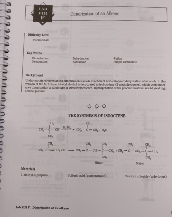 Solved LAB Dimerization of an Alkene Dimculty Level Key | Chegg.com