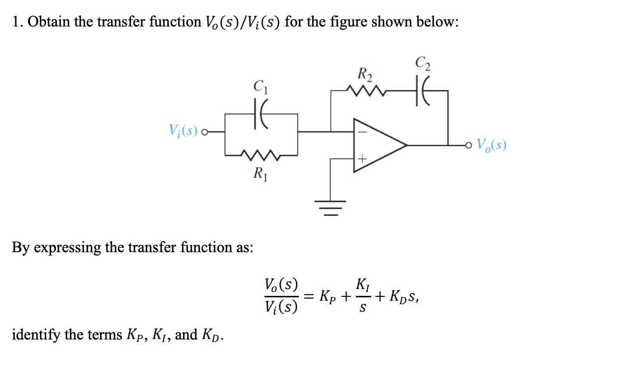 Solved 1. Obtain the transfer function Vo(s)/Vi(s) for the | Chegg.com