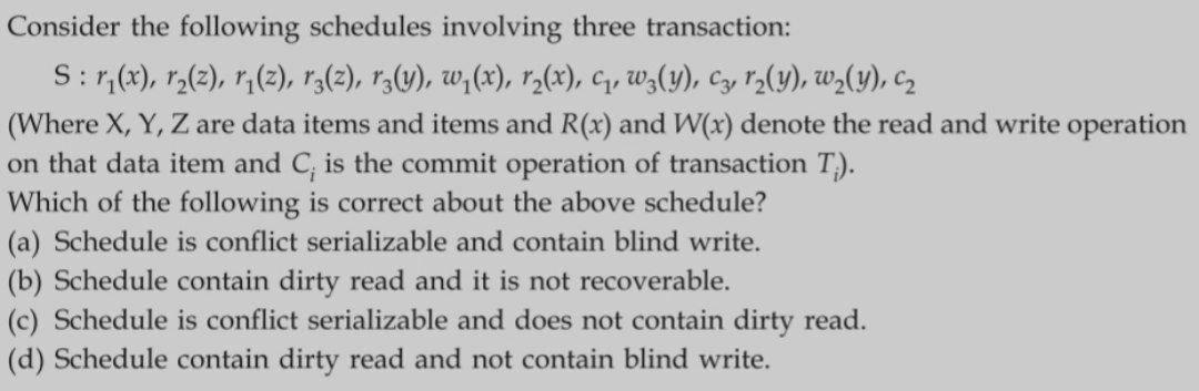 Solved Consider the following schedules involving three | Chegg.com