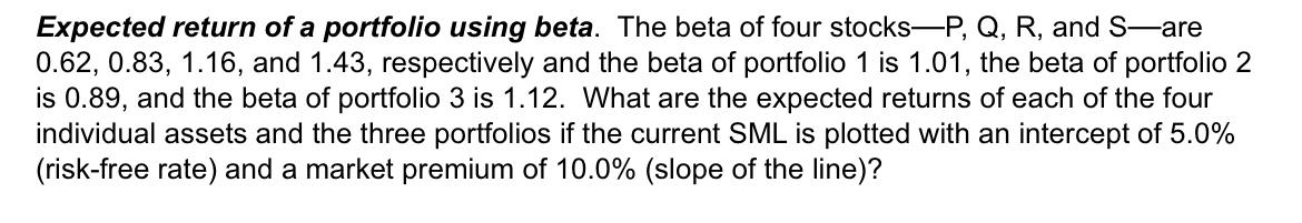 Solved Expected return of a portfolio using beta. The beta | Chegg.com