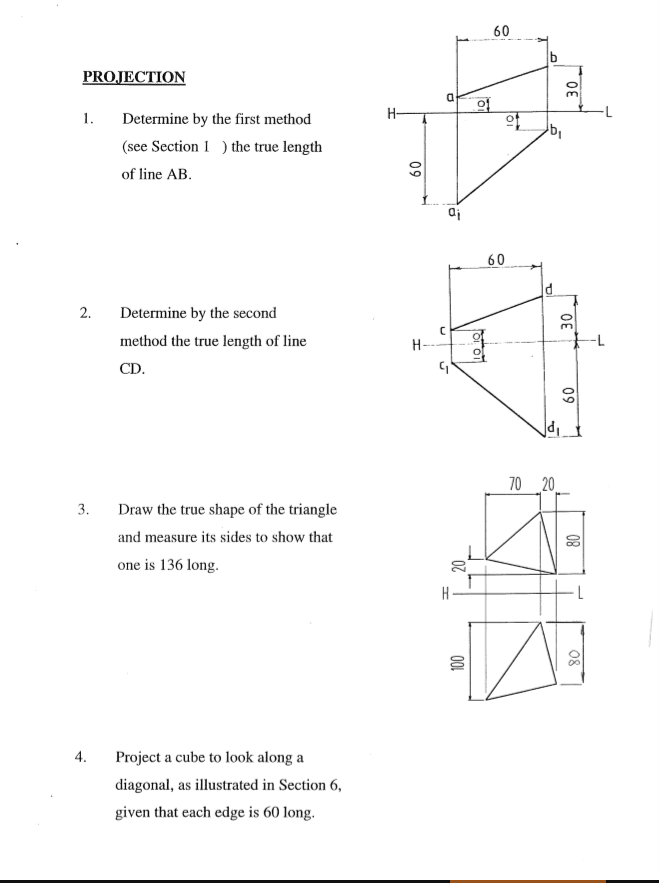 Solved PROJECTION TRUE LENGTHS SHAPES AND ANGLES CURVED Chegg