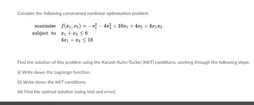 Solved Consider the following constrained nonlinear | Chegg.com