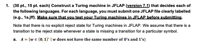 Solved 1. (30 pt., 15 pt. each) Construct a Turing machine | Chegg.com