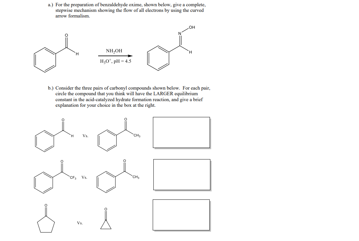 Solved a.) For the preparation of benzaldehyde oxime, shown | Chegg.com