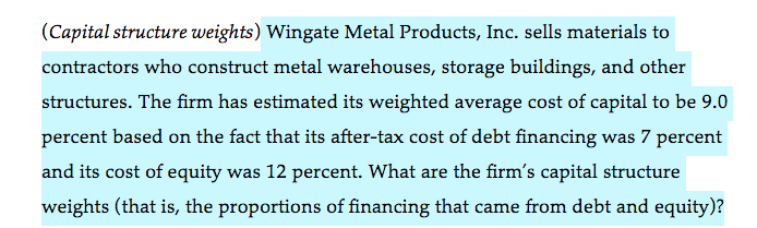 Solved (Capital structure weights) Wingate Metal Products, | Chegg.com