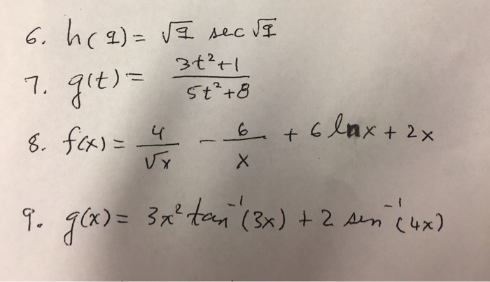 Solved Find the derivative h(g) = squareroot g sec | Chegg.com