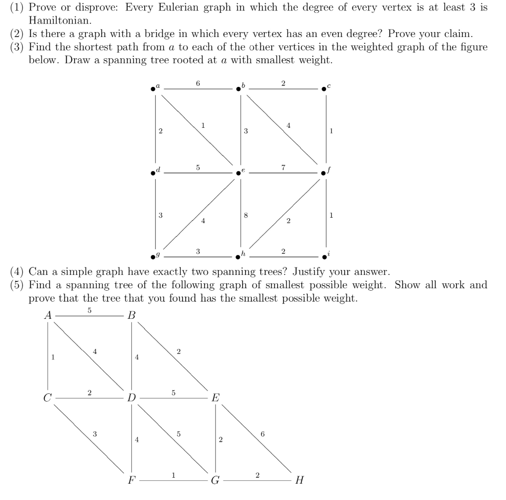 Solved (1) Prove or disprove: Every Eulerian graph in which | Chegg.com