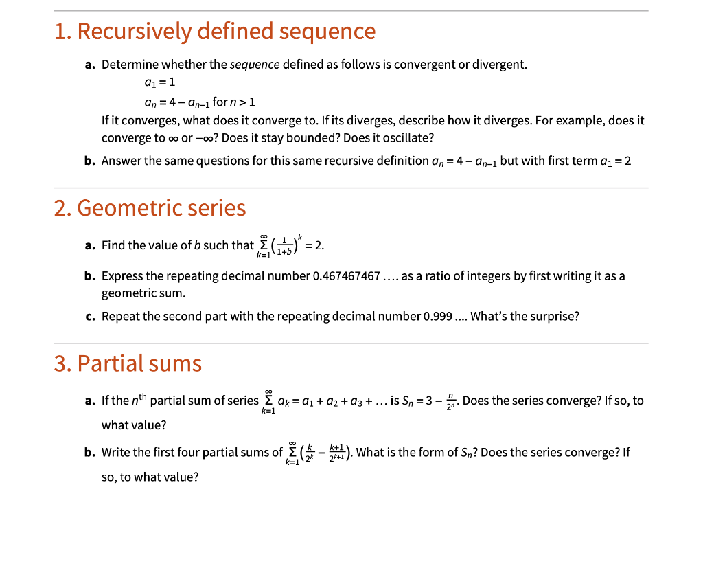 Solved 1. Recursively defined sequence a. Determine whether | Chegg.com