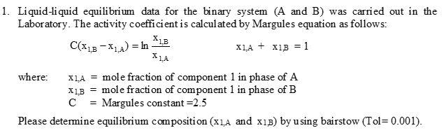Solved 1. Liquid-liquid equilibrium data for the binary | Chegg.com