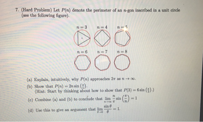 Solved Let P(n) denote the perimeter of an n-gon inscribed | Chegg.com