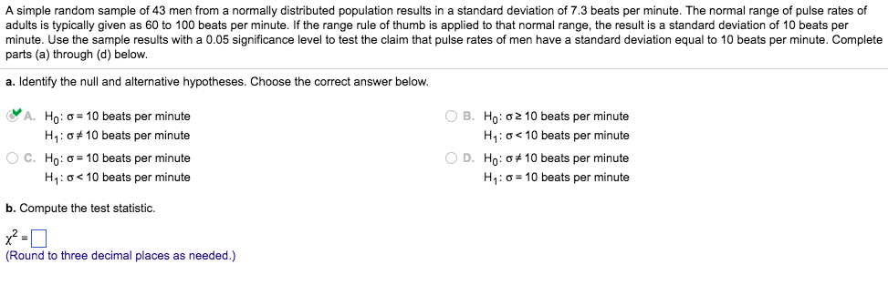 Solved A simple random sample of 43 men from a normally | Chegg.com