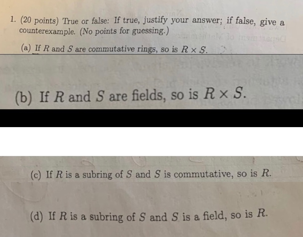 Solved 1. (20 points) True or false: If true, justify your | Chegg.com