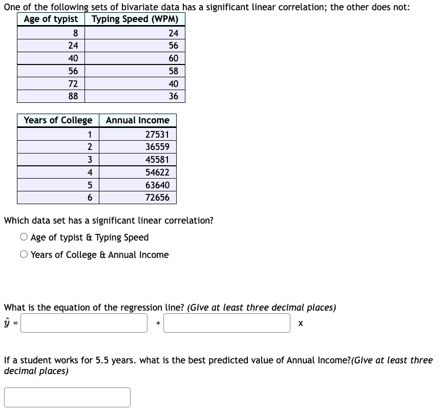Solved One of the following sets of bivariate data has a | Chegg.com