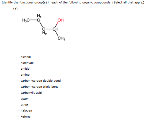 Solved Identify the functional group(s) in each of the | Chegg.com