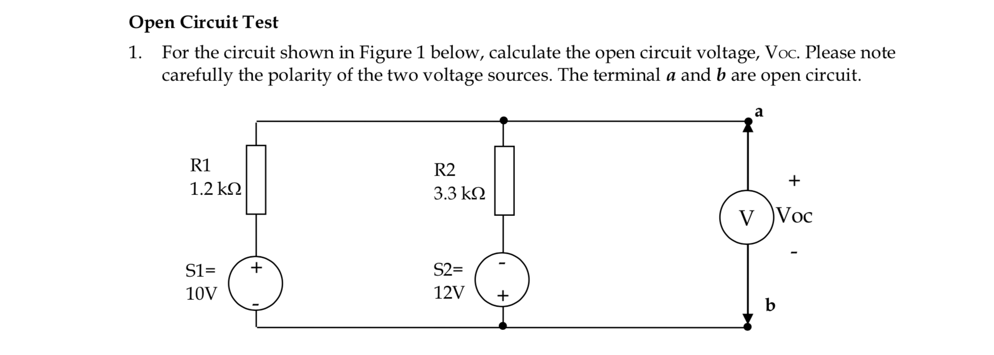 Solved Open Circuit Test 1. For the circuit shown in Figure | Chegg.com